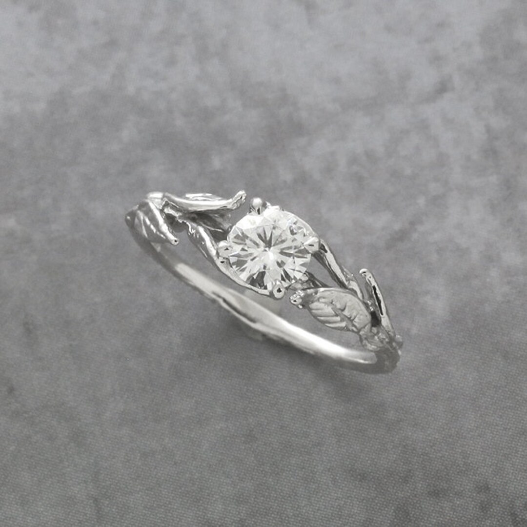 Nature Inspired Leaf Ring With Forever One Moissanite 14K Gold Platinum ...