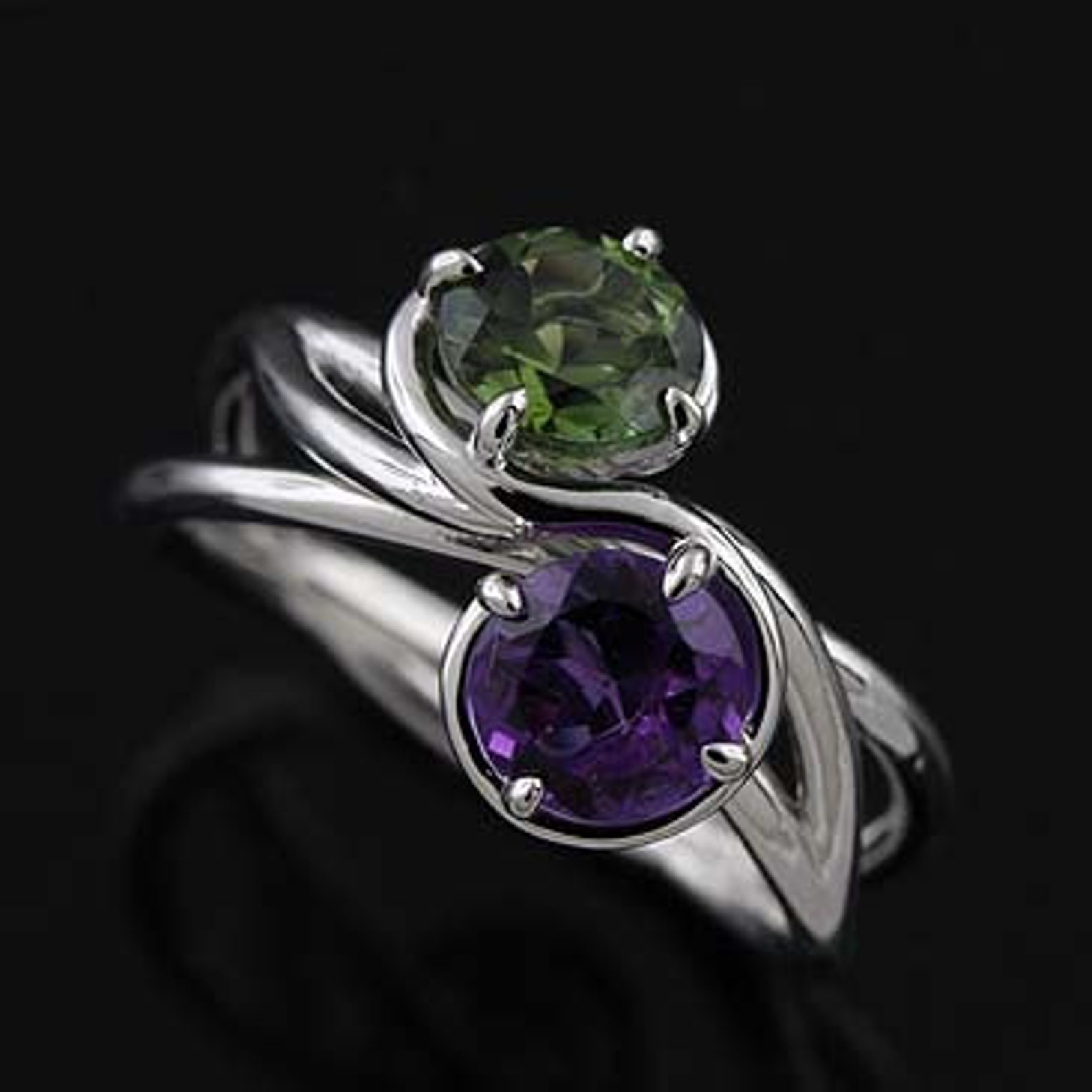 Amethyst Tourmaline Ring Two Color Stone Engagement Ring - Etsy