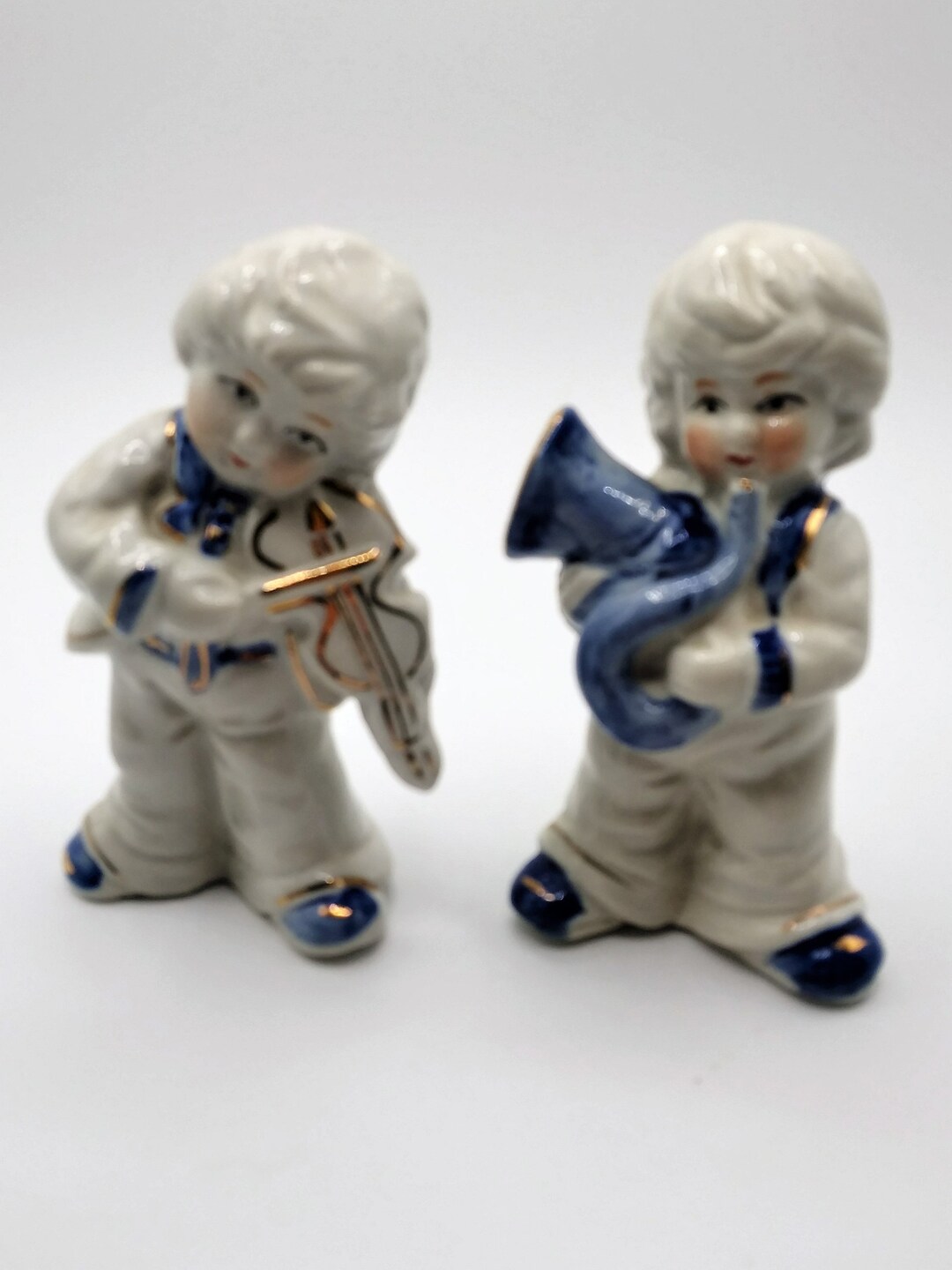 Vintage Blue and White Delft Type Boys With Musical Instruments Small ...