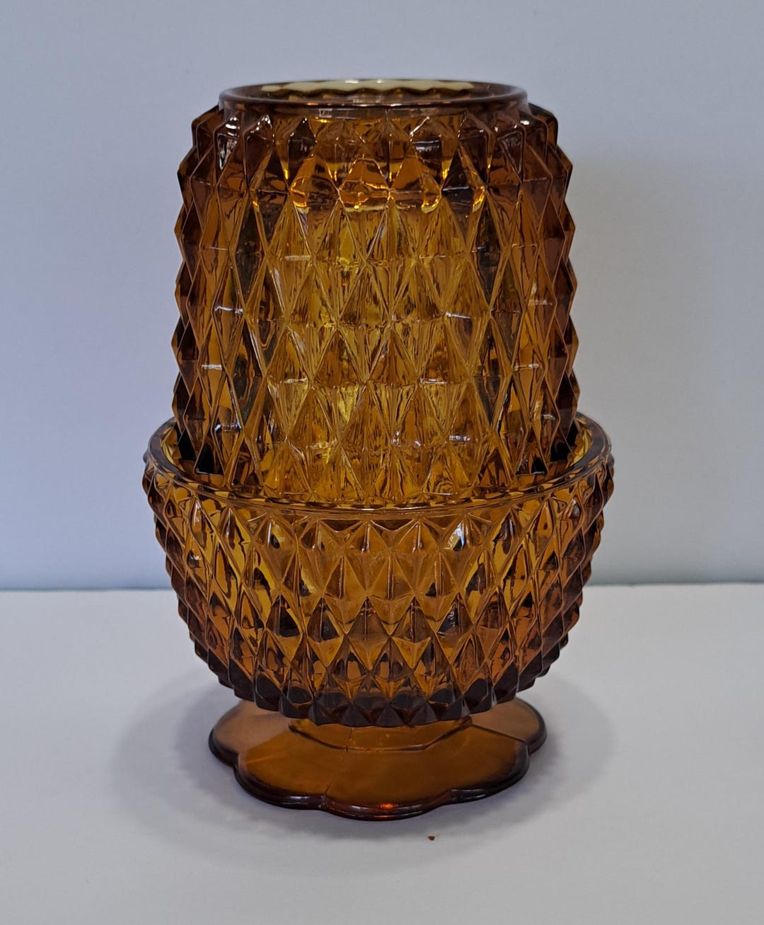 Vintage Indiana Glass Amber Diamond Point 2-piece Fairy Lamp–1970s - Etsy