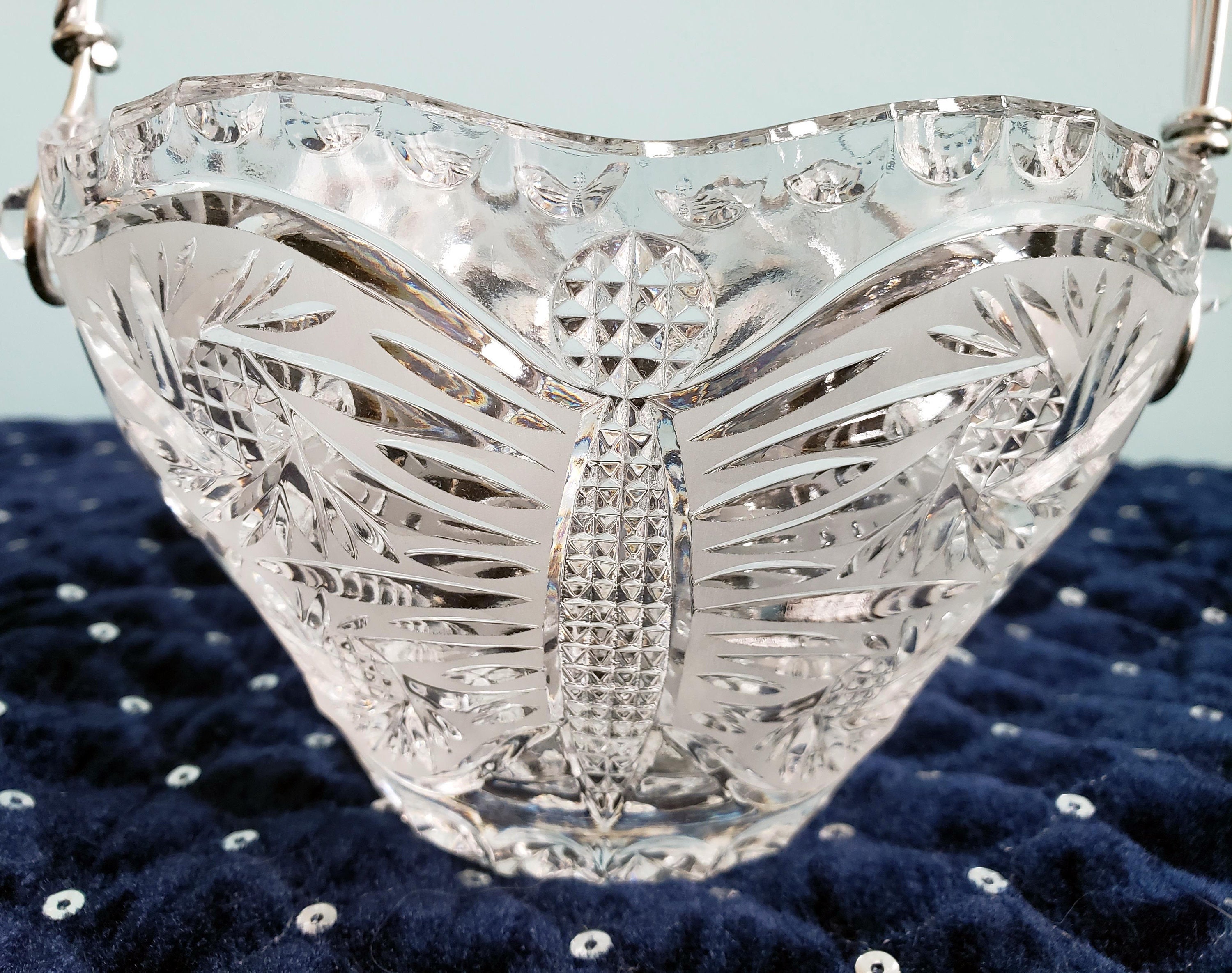 Vintage Crystal Prescut Butterfly Design Candy Dish With Silver Basket ...