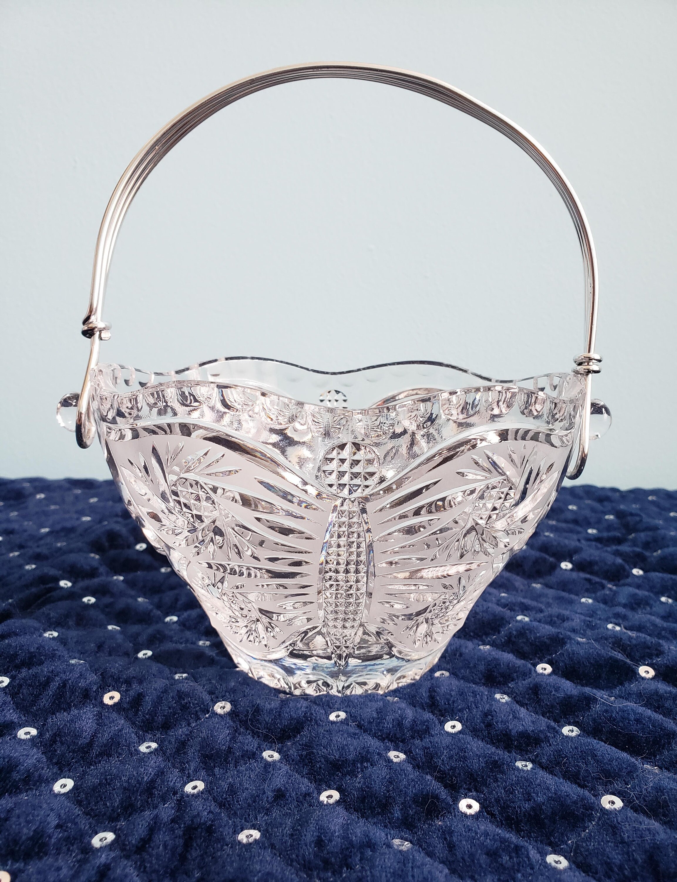 Vintage Crystal Prescut Butterfly Design Candy Dish With Silver Basket ...