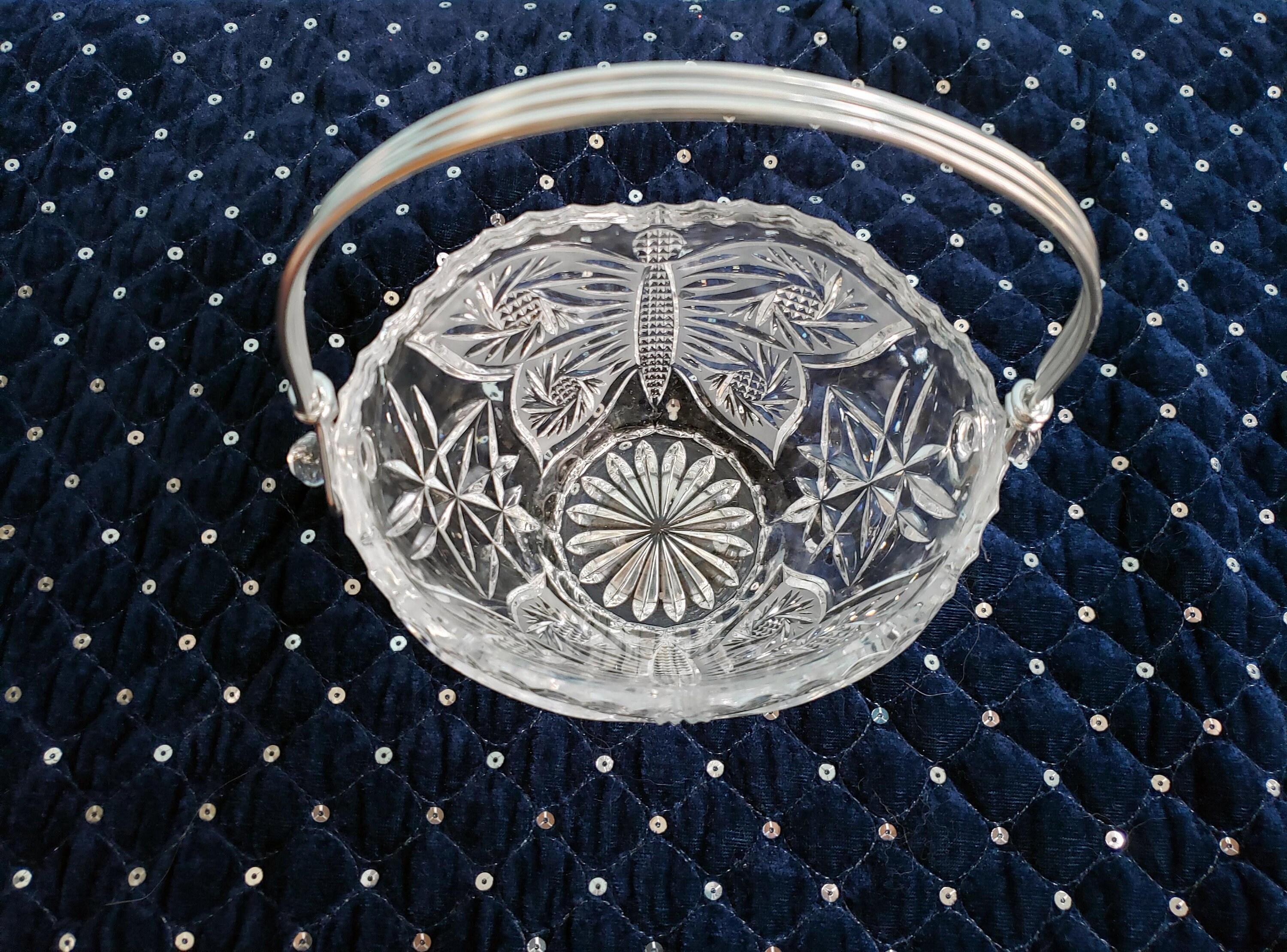 Vintage Crystal Prescut Butterfly Design Candy Dish With Silver Basket ...