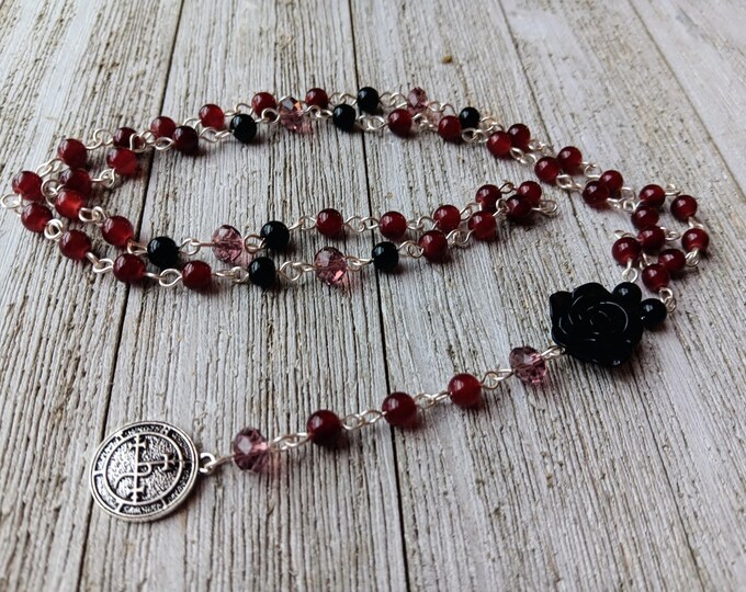 Lilith Rosary With Sigil of Lilith, Black Rose Connector, Black and ...