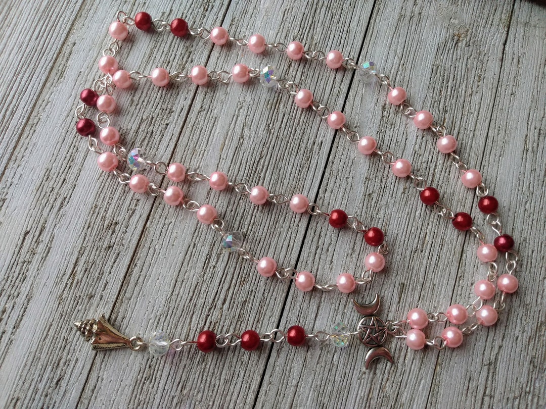Aphrodite Rosary With Conch Shell, Triple Moon Pentacle Connector, Red ...
