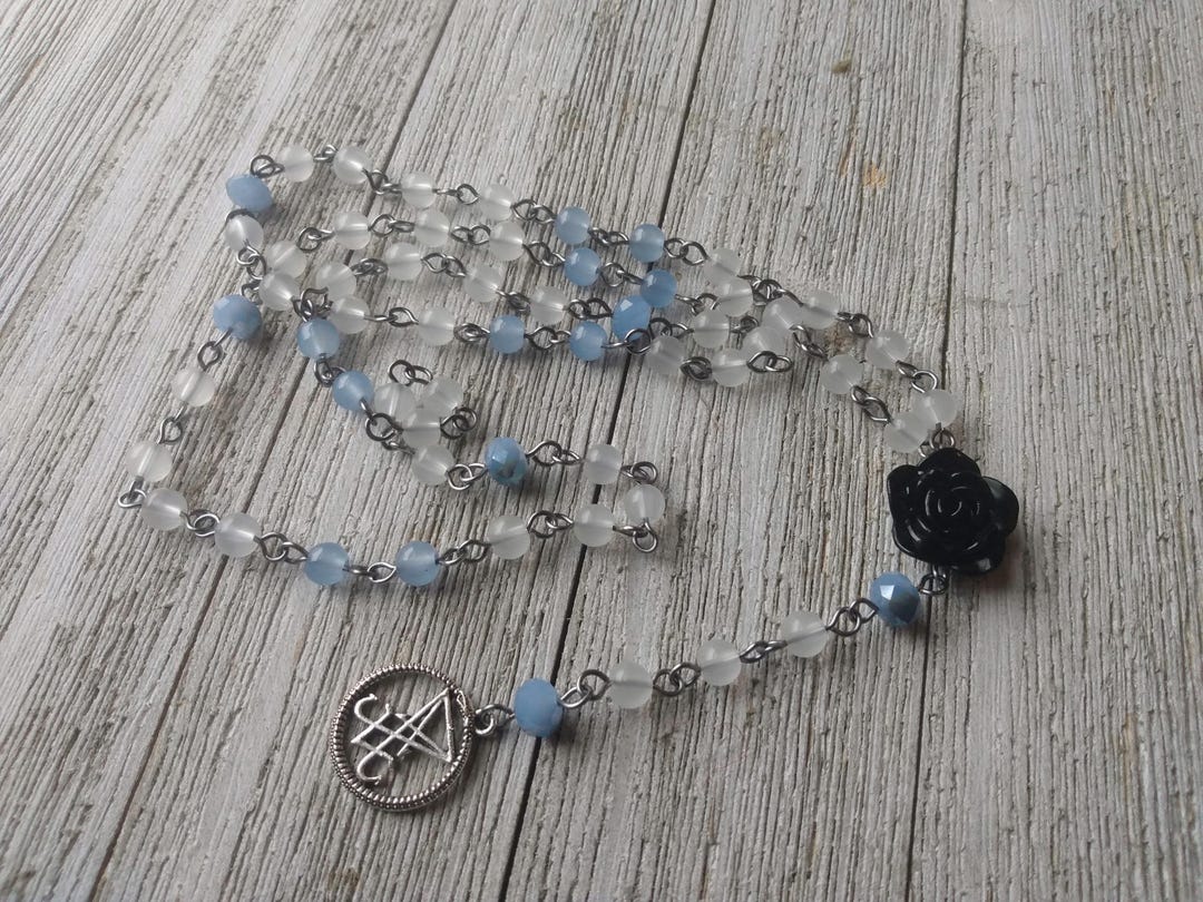 Lucifer Rosary With Sigil of Lucifer, Ouroboros, Black Rose Connector ...