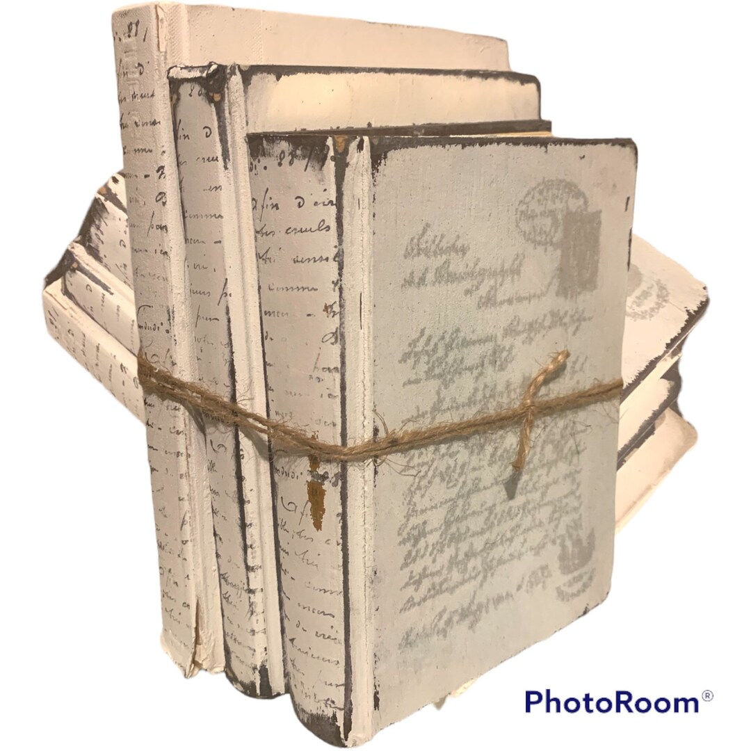 Old Book Stack, Book Decor, Neutral Shelf Decor, French Typography ...