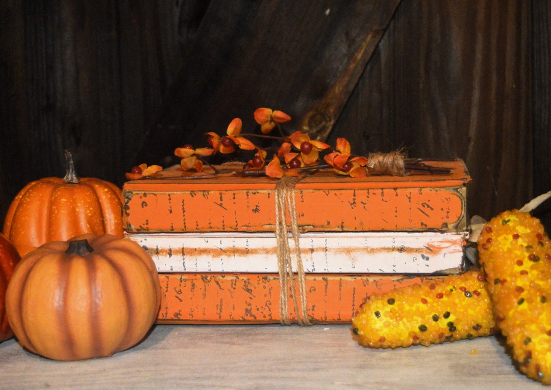 Fall Decor Book Stack, Painted Vintage Books, Farmhouse Autumn Decor - Etsy