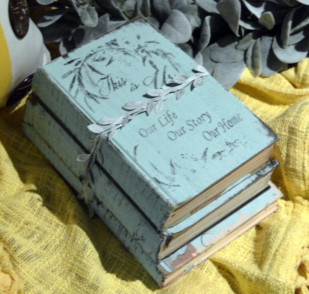 Painted Books, Farmhouse Book Stack, Distressed Vintage Books, This is ...
