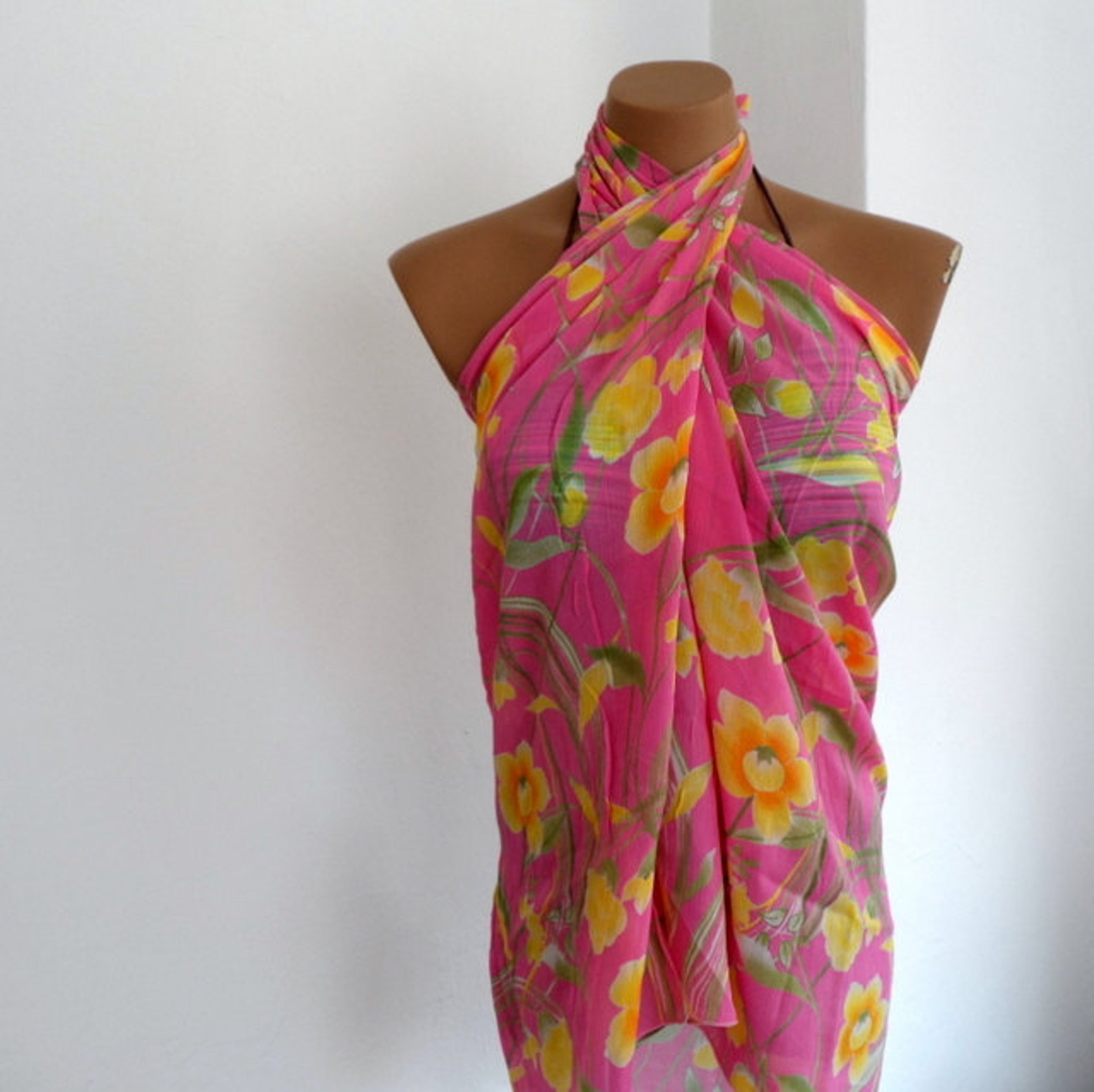 Summer Pareo, Beach Pareo, Soft Pink Yellow Green Pareo, Women Scarf ...