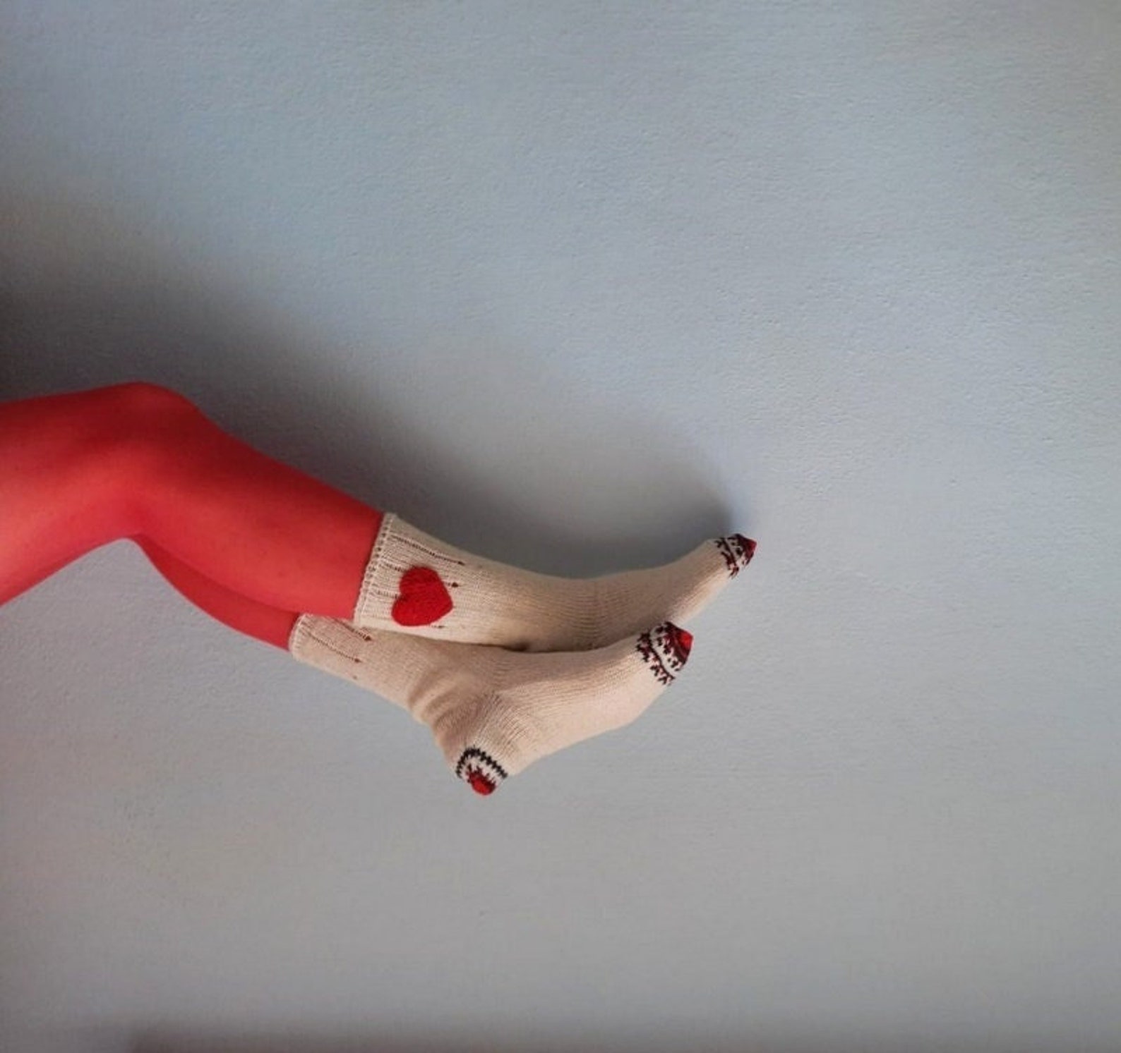 Cream Wool Socks Heart Socks Knit Wool Socks Valentines - Etsy