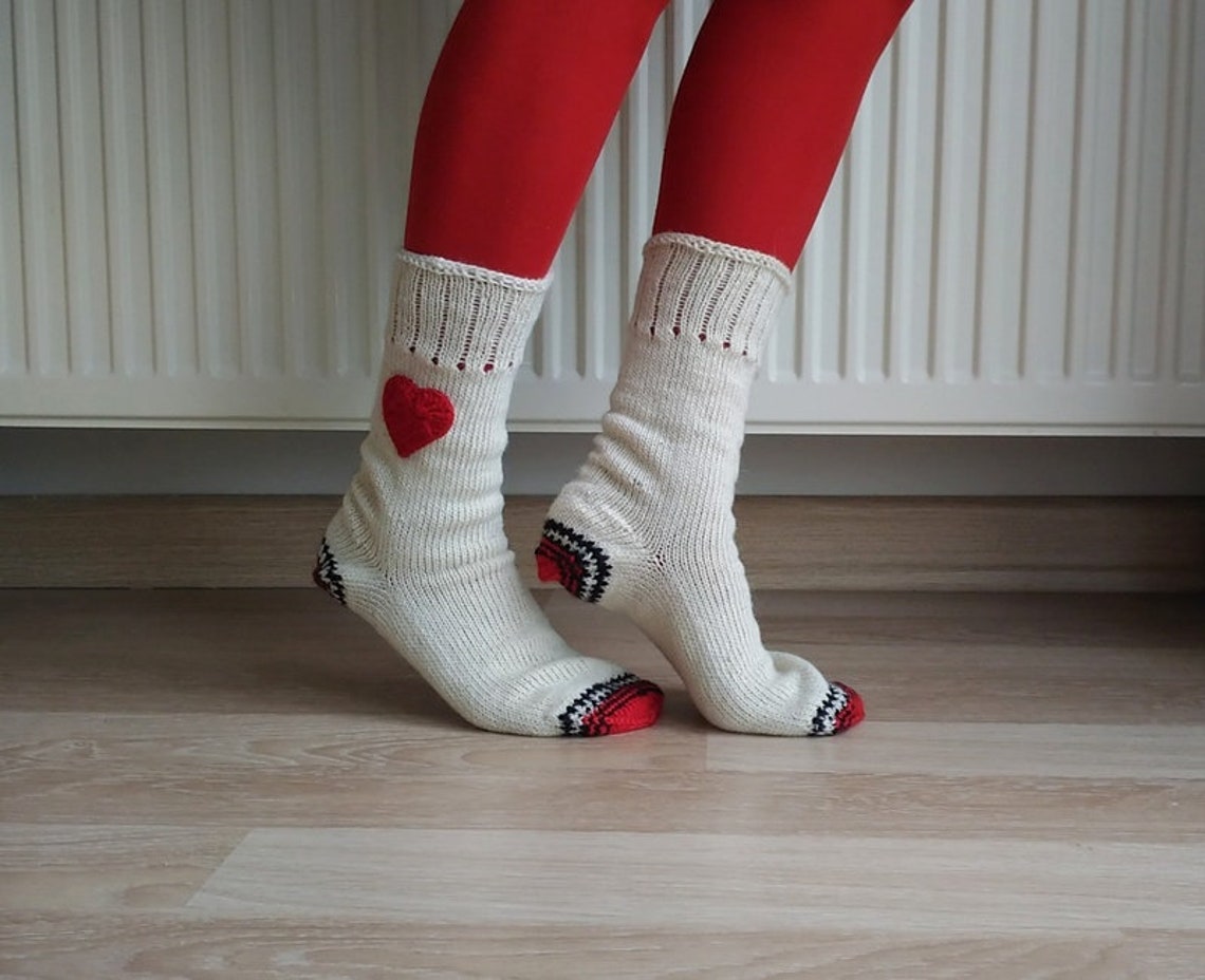 Cream Wool Socks Heart Socks Knit Wool Socks Unisex Socks | Etsy