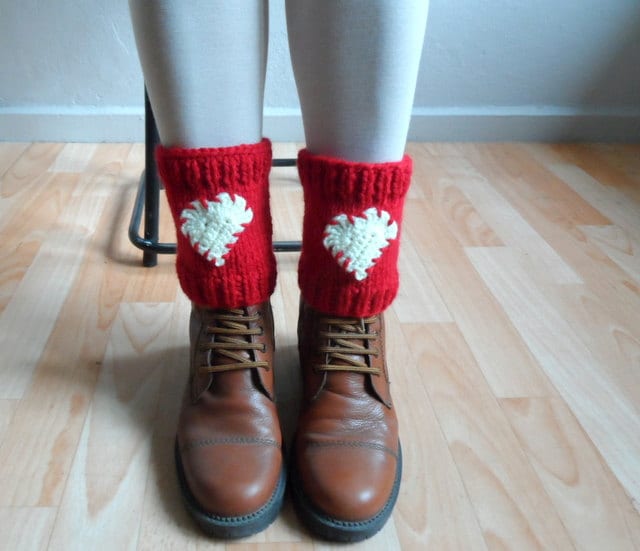 Knit Boot Cuffs Heart Legwarmers Red Boot Cuffs Heart Knit | Etsy