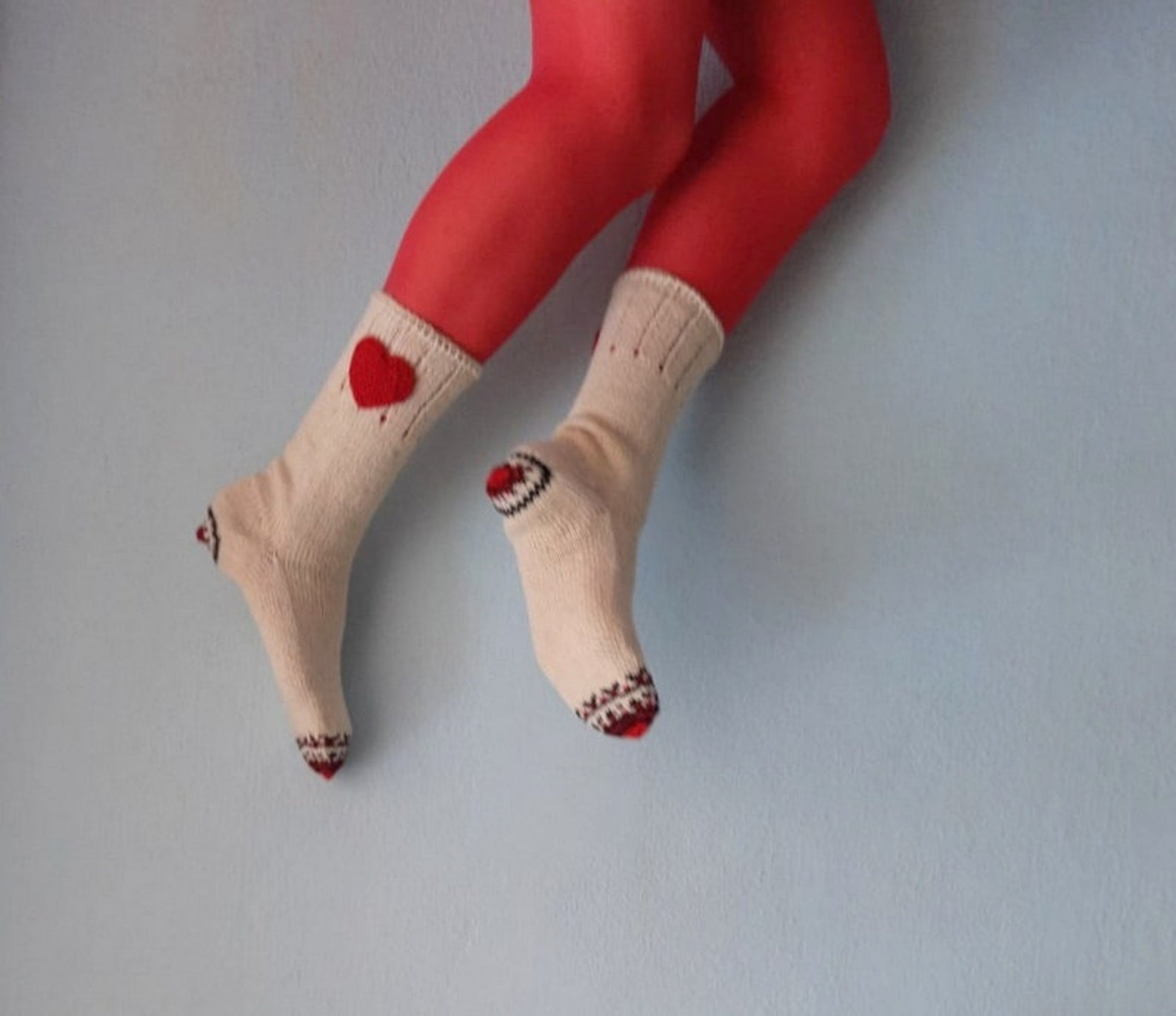 Cream Wool Socks Heart Socks Knit Wool Socks Valentines - Etsy