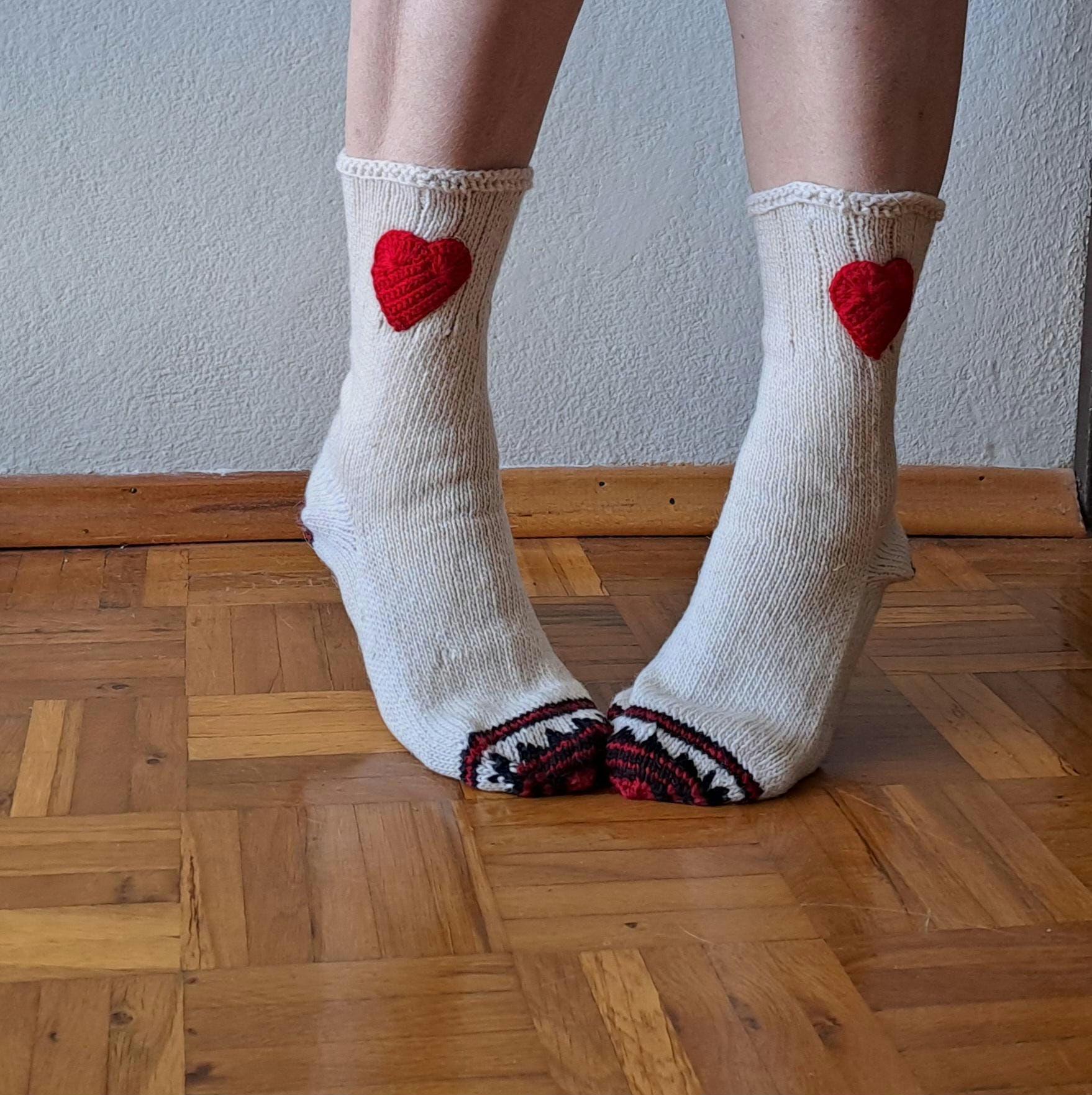 Cream Wool Socks, Heart Socks, Knit Wool Socks, Valentines Socks ...