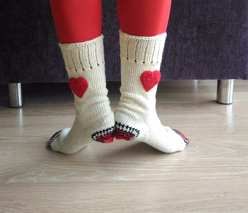 Cream Wool Socks Heart Socks Knit Wool Socks Unisex Socks | Etsy