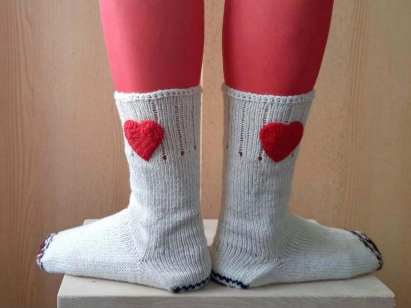 Cream Wool Socks, Heart Socks, Knit Wool Socks, Valentines Socks ...