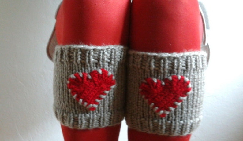 Heart Knit Boot Cuffs Stone Beige Red Knit Boot Cuffs Love - Etsy