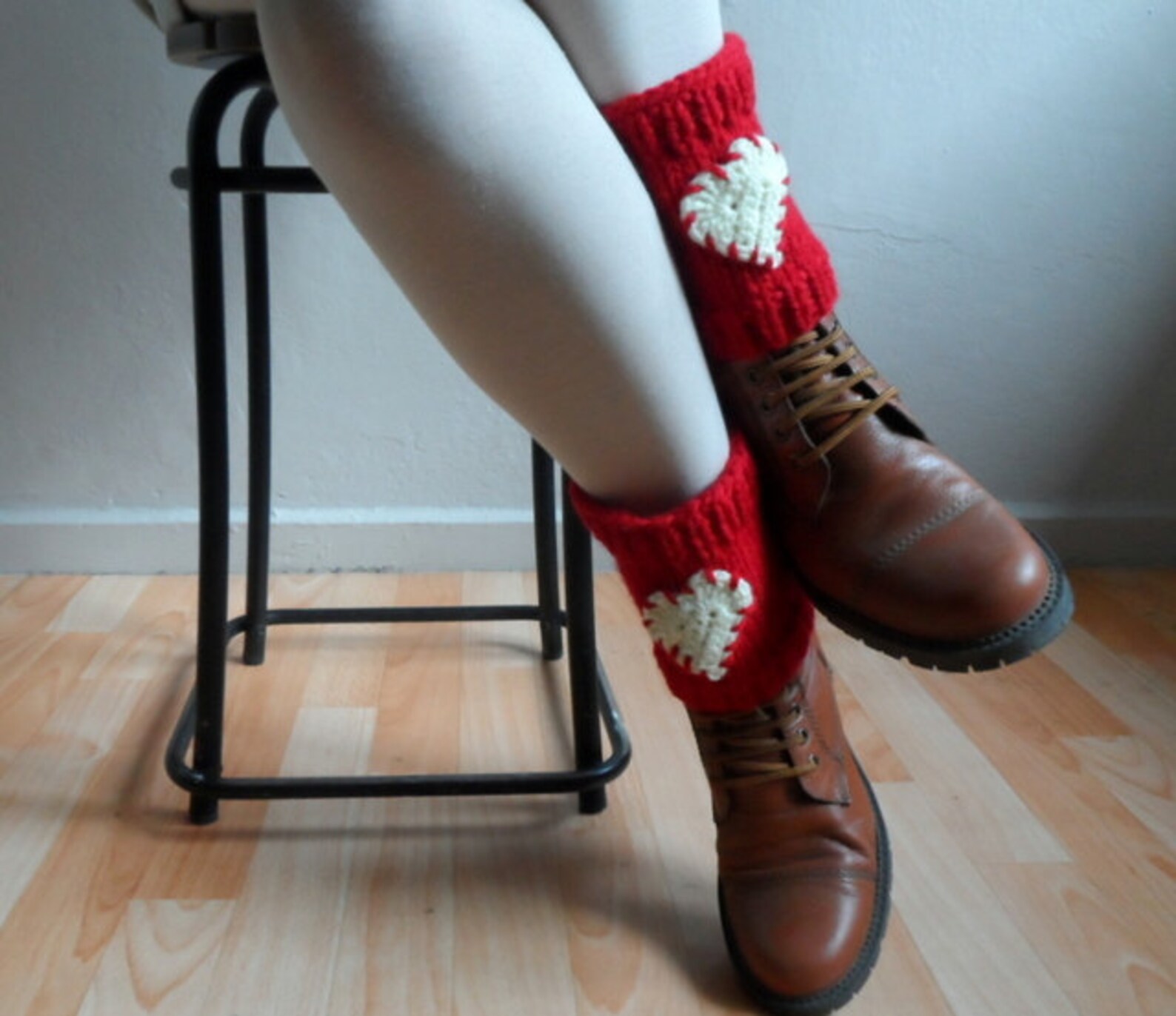 Knit Boot Cuffs Heart Legwarmers Red Boot Cuffs Heart Knit - Etsy