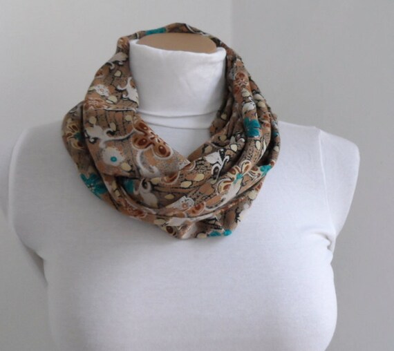 Floral Loop Scarf Cirle Scarf Loop Scarf Brown Scarf | Etsy