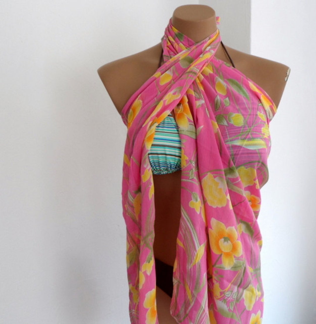 Summer Pareo, Beach Pareo, Soft Pink Yellow Green Pareo, Women Scarf ...