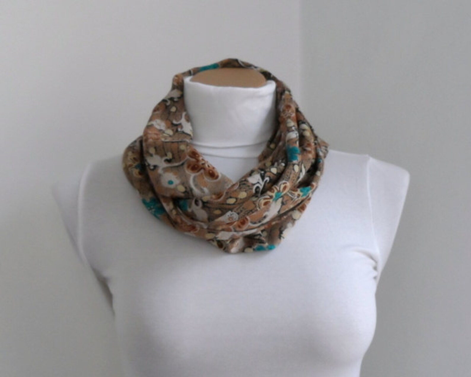 Floral Loop Scarf, Cirle Scarf, Loop Scarf, Brown Scarf, Floral ...