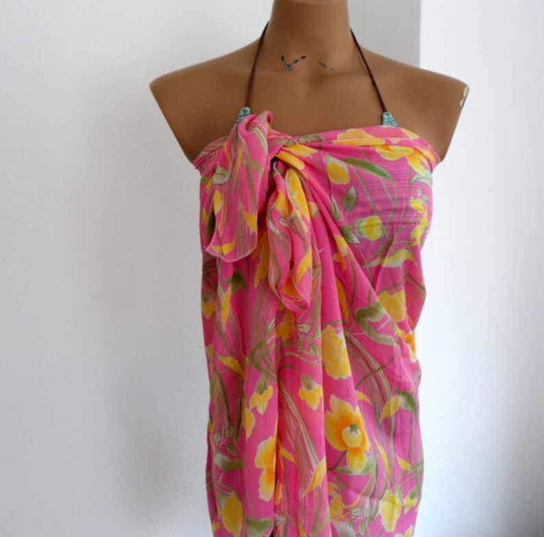 Summer Pareo, Beach Pareo, Soft Pink Yellow Green Pareo, Women Scarf ...