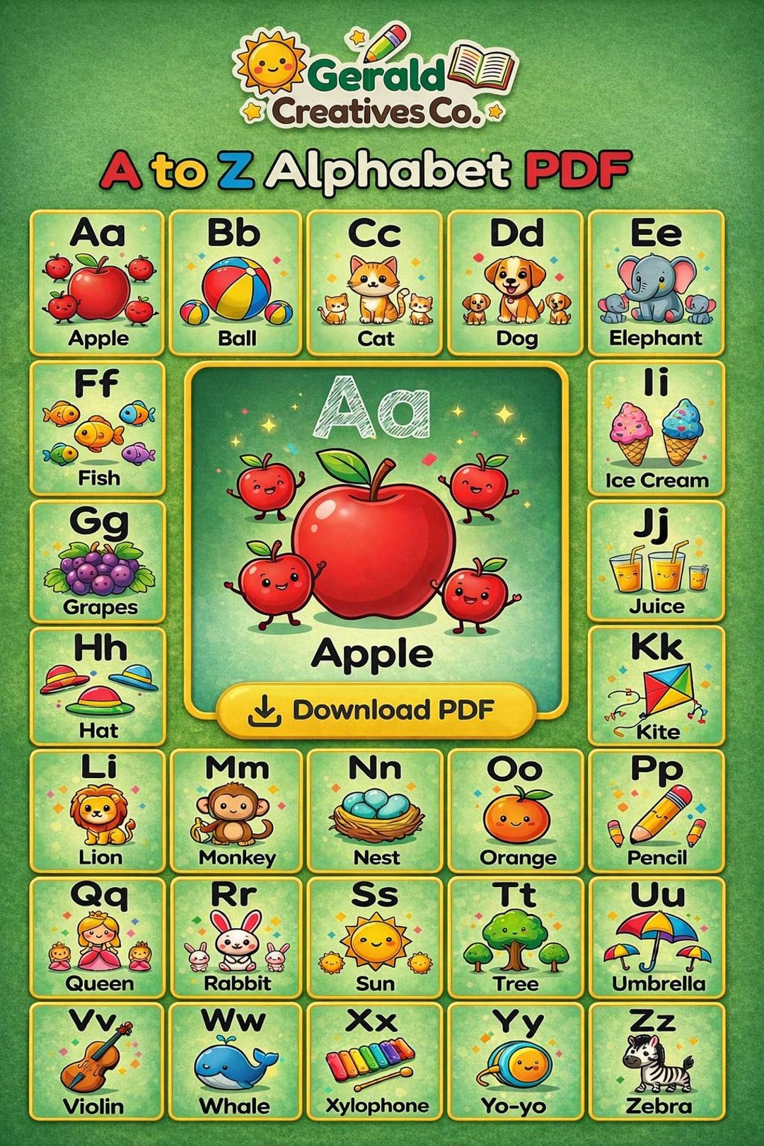 A-Z Alphabet Flash Cards, Kids Learning Abcs, Preschool Homeschool PDF ...
