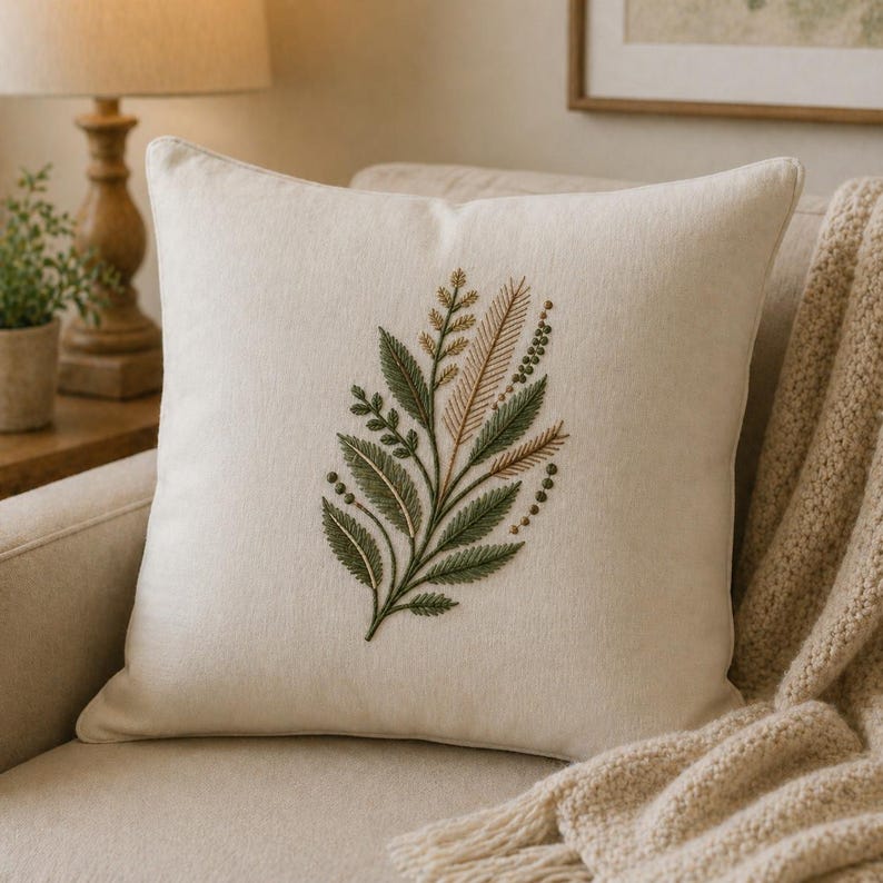 Minimal Botanical Embroidery Design, Elegant Leaf & Greenery Pattern ...