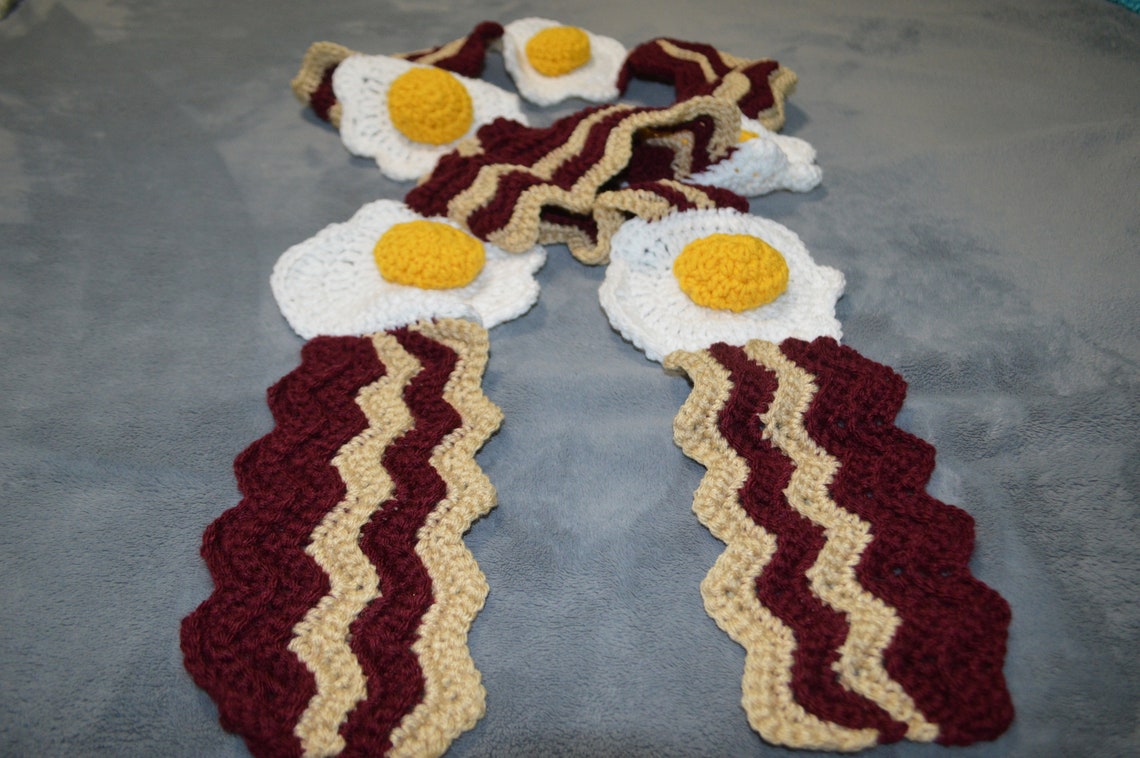 Crocheted Bacon & Egg Fun Scarf - Etsy