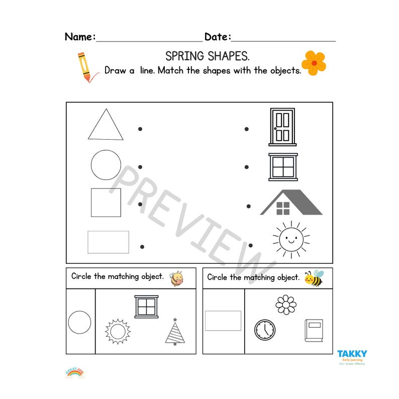 Kindergarten Spring Shapes Geometry Worksheets | 2D 3D Math PDF - Etsy