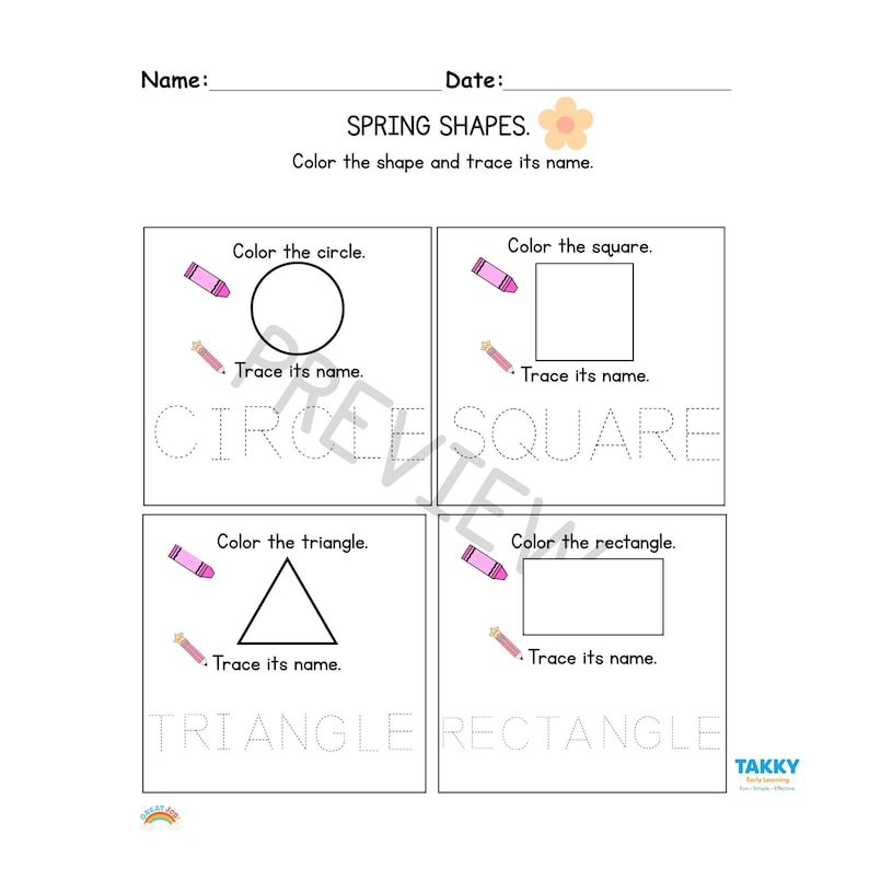 Kindergarten Spring Shapes Geometry Worksheets | 2D 3D Math PDF - Etsy