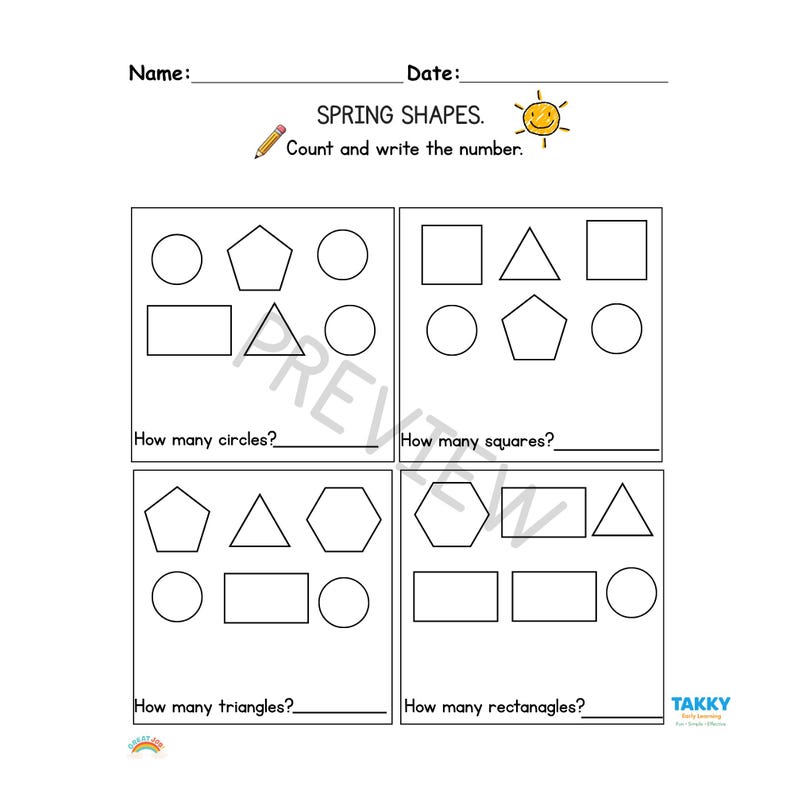 Kindergarten Spring Shapes Geometry Worksheets | 2D 3D Math PDF - Etsy