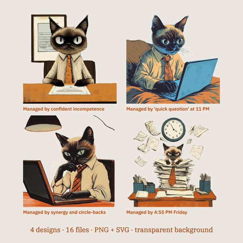 Corporate Cat PNG, Funny Office Humor Sublimation, Coworker Gift Bundle ...