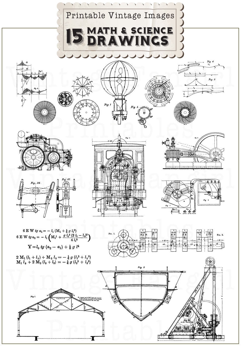 NEW 15 Vintage Science & Math Drawings Clip Art Collection - 100% ...