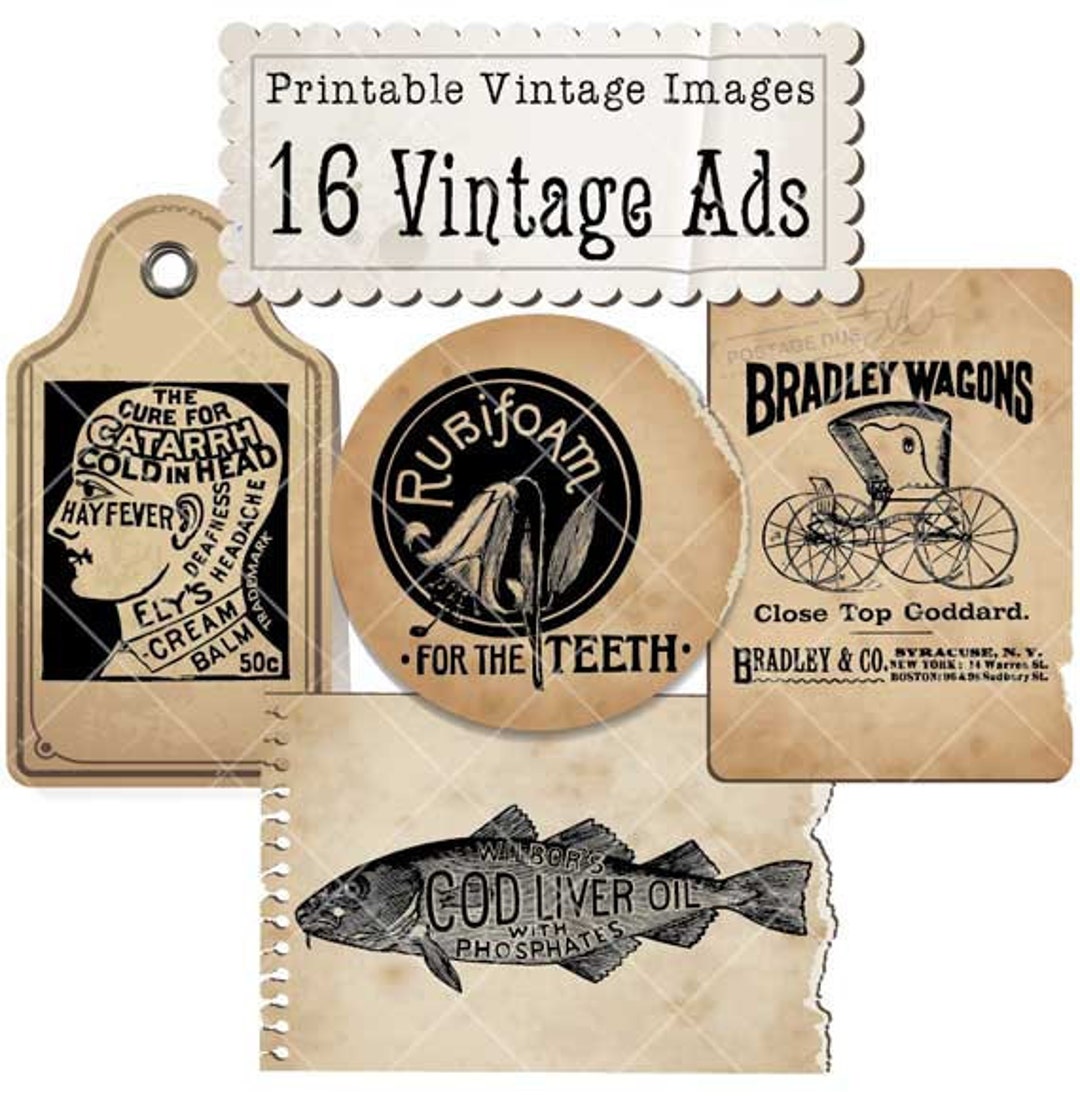 NEW 16 Vintage Ads Clip Art Image Collection: - 100% Scalable Vector ...