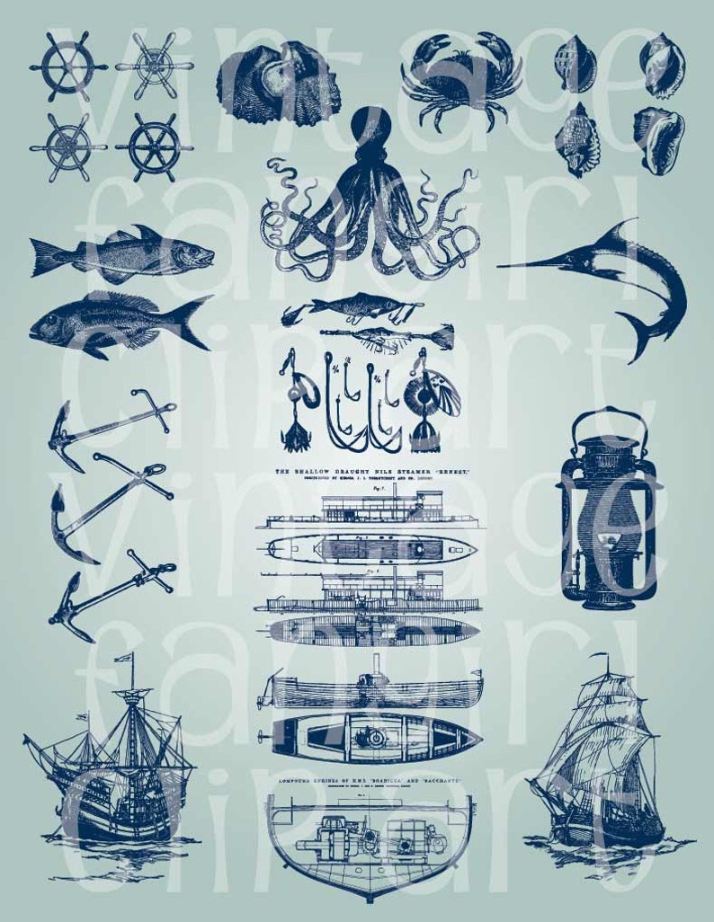 Vintage Nautical Clip Art Colection - 100% Scalable Vector Art - Etsy