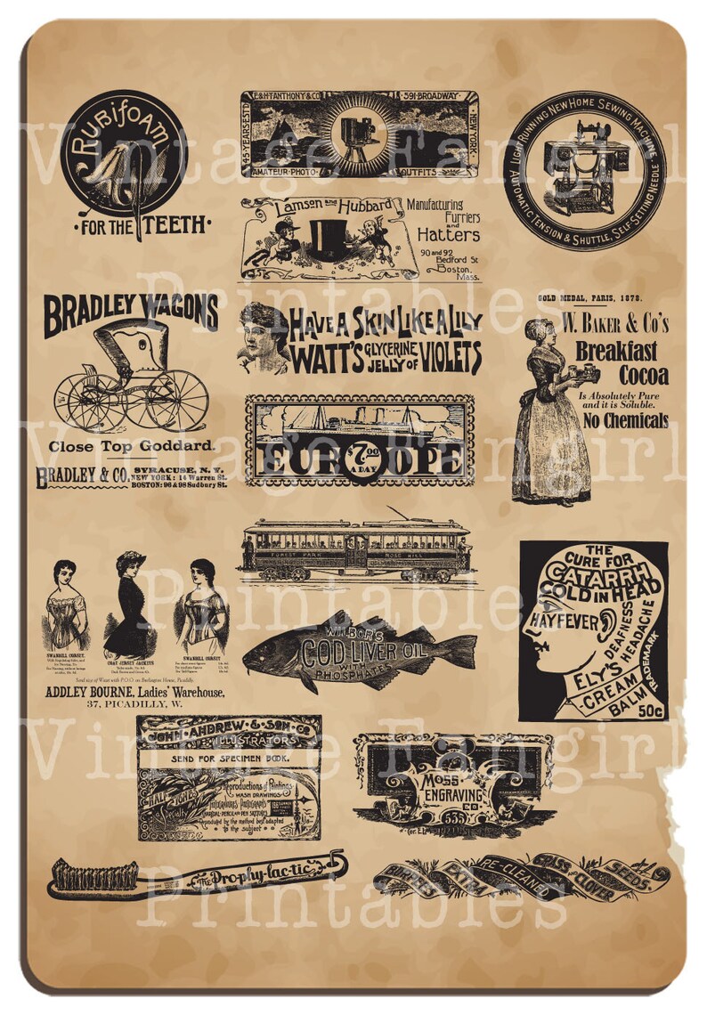NEW 16 Vintage Ads Clip Art Image Collection: - 100% Scalable Vector ...
