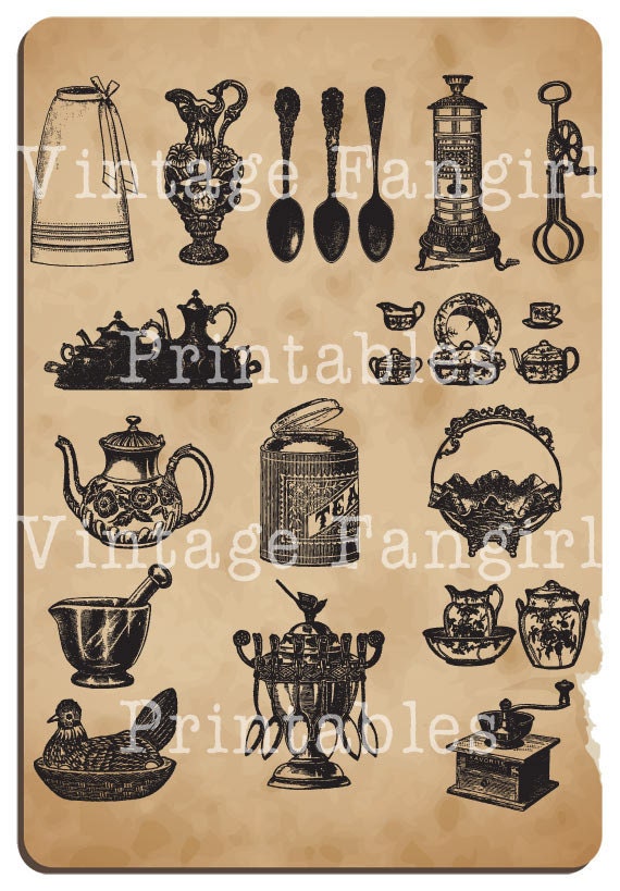 15 Vintage Kitchen Items Clip Art Collection - 100% Scalable Vector Art ...