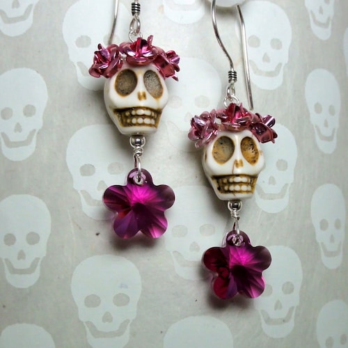 Dia De Los Muertos Earrings White Skull W/ Black & Red - Etsy