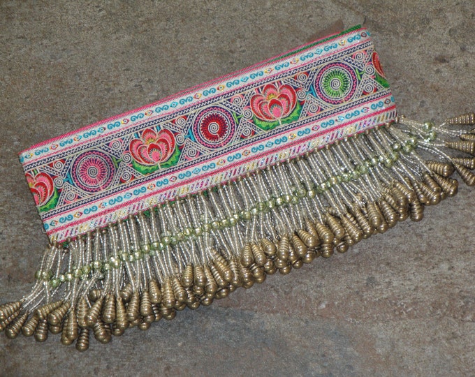 Vintage Hmong Textile Long Beads Strap Hand Made Embroidered Bohemian ...