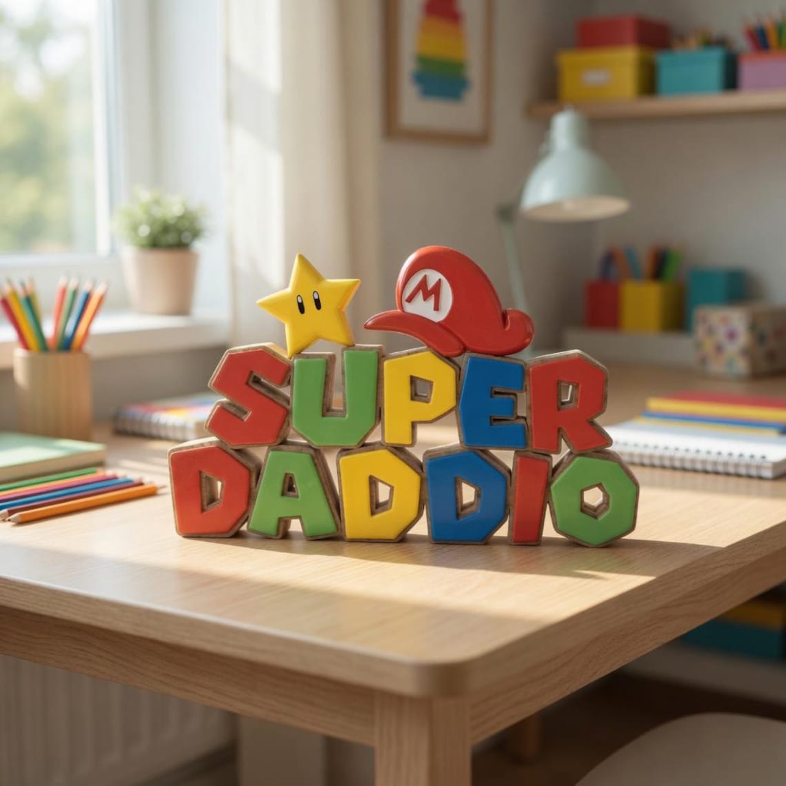 Super Daddio 3D Wooden Sign, Retro Gamer Dad Desk Decor, Father's Day ...