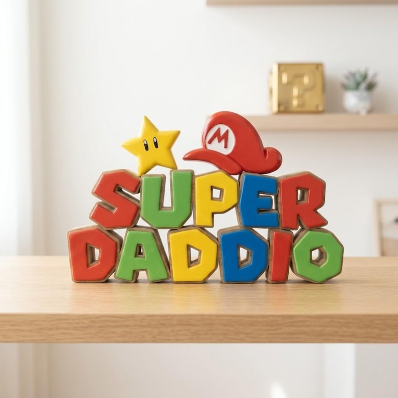 Super Daddio 3D Wooden Sign, Retro Gamer Dad Desk Decor, Father's Day ...