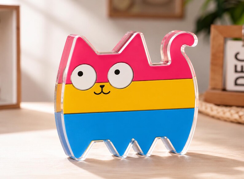 Cute Pride Flag Cat Acrylic Block, Trans Nonbinary Pansexual Desk Decor ...