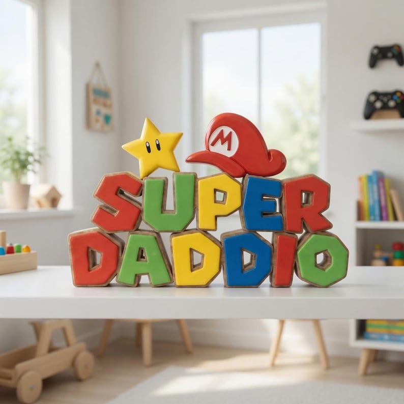 Super Daddio 3D Wooden Sign, Retro Gamer Dad Desk Decor, Father's Day ...