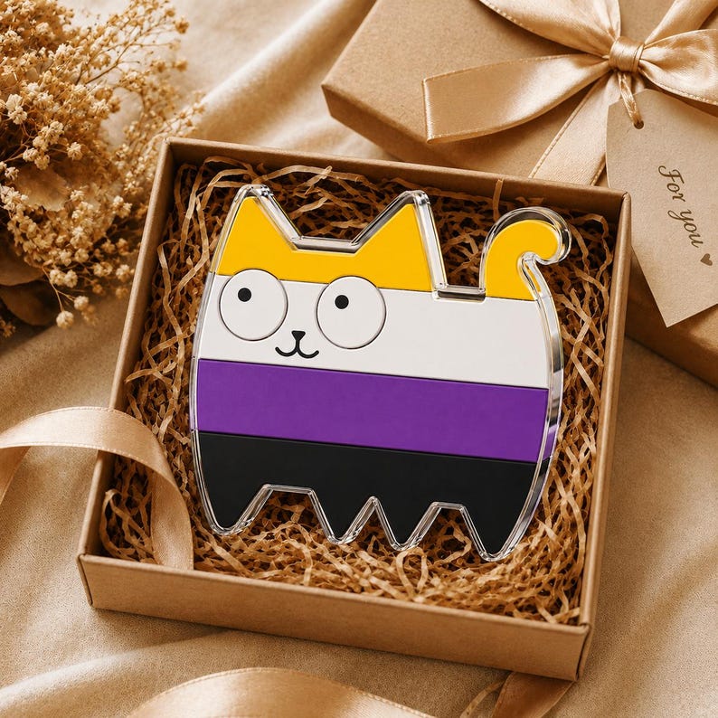 Cute Pride Flag Cat Acrylic Block, Trans Nonbinary Pansexual Desk Decor ...