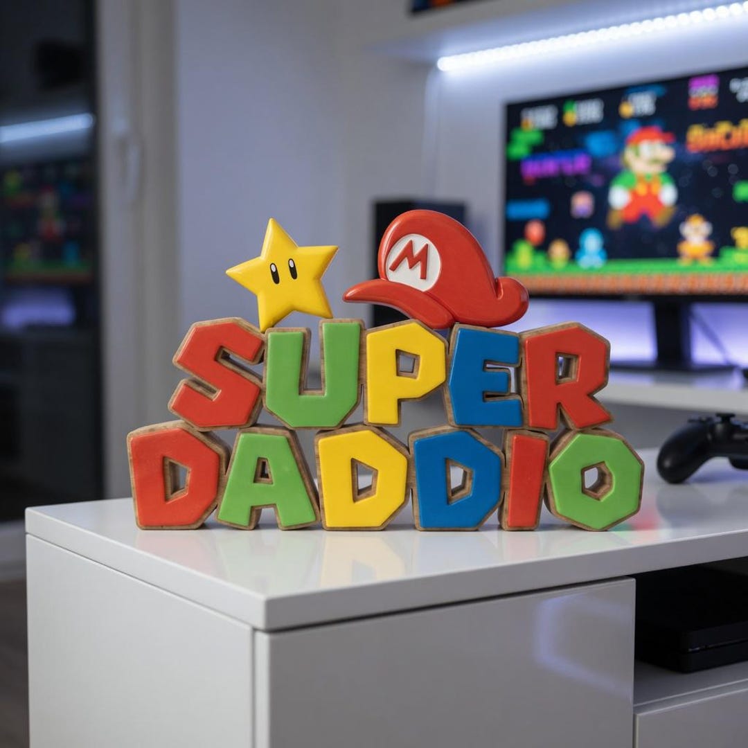 Super Daddio 3D Wooden Sign, Retro Gamer Dad Desk Decor, Father's Day ...