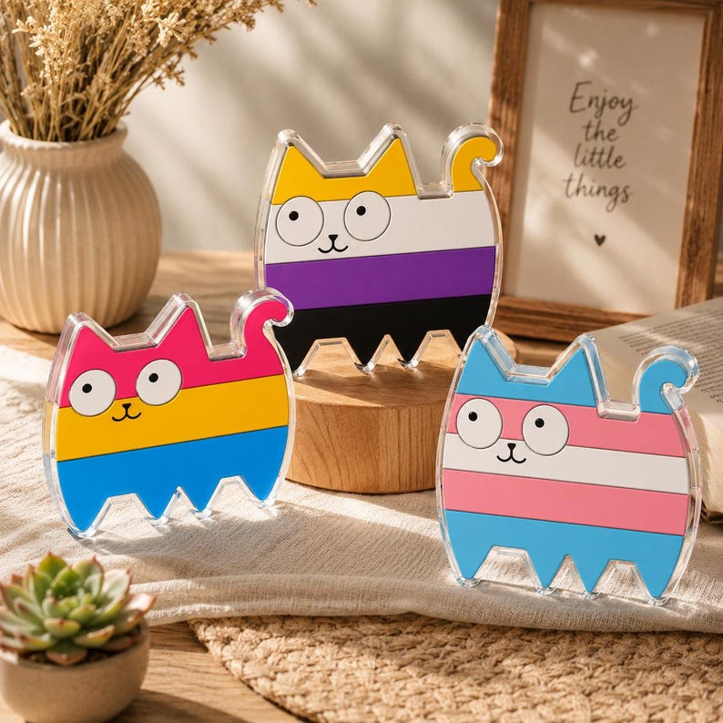 Cute Pride Flag Cat Acrylic Block, Trans Nonbinary Pansexual Desk Decor ...