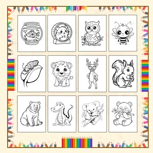50 Animal Coloring Pages for Kids, Printable PDF, Instant Download - Etsy