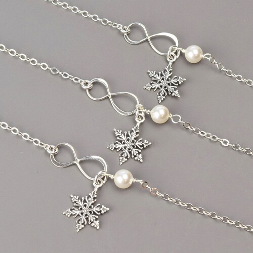 Snowflake Bracelet Sterling Silver Pearl Bracelet Winter | Etsy